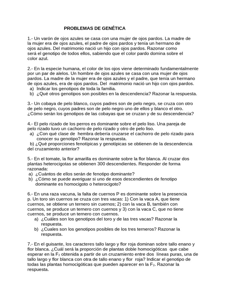 Problemas de Genética y Herencia | PDF | Dominancia (Genética) | Cigosidad