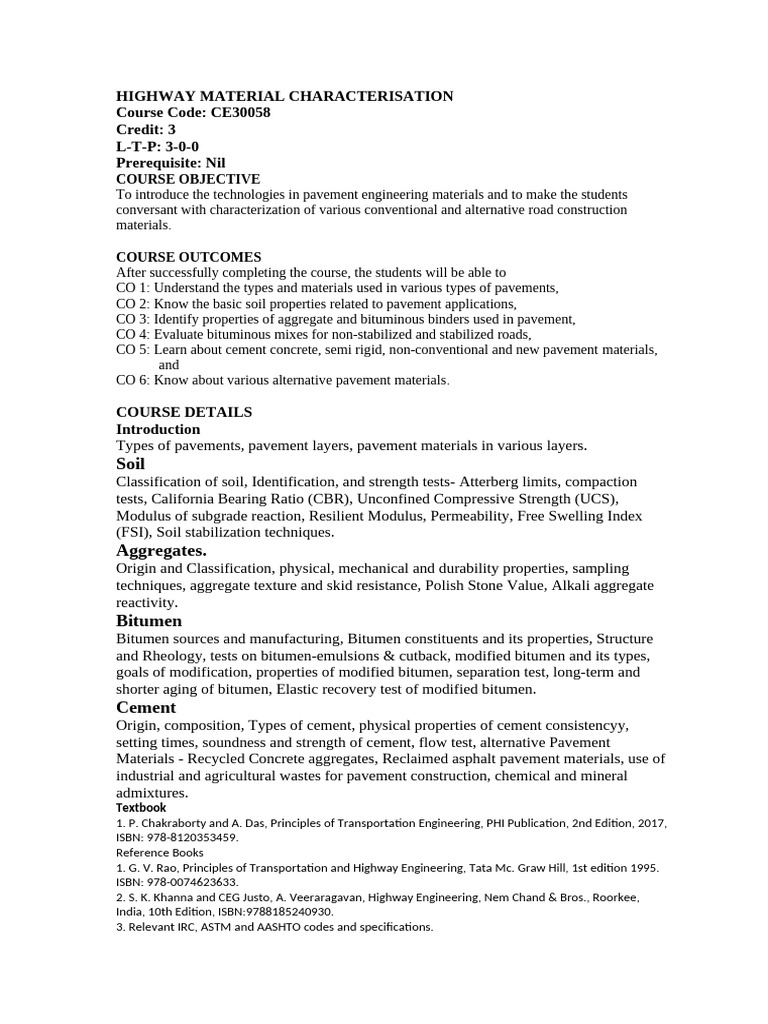 Highway Material Characterization Course | PDF | Road Surface | Concrete