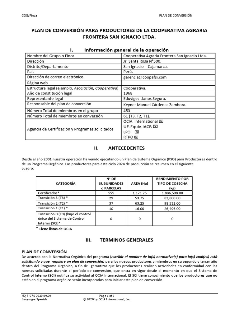 Anexo 31 - Plan de Conversión para productores | PDF | café | Suelo