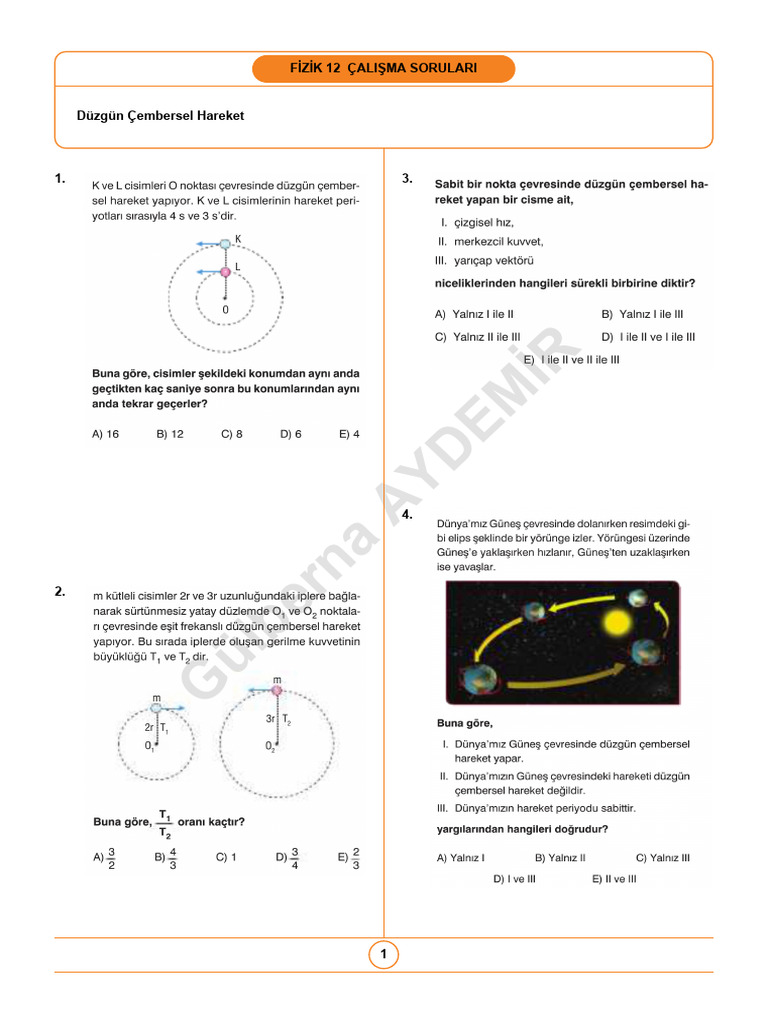 Fizik 12 Calisma Sorulari | PDF