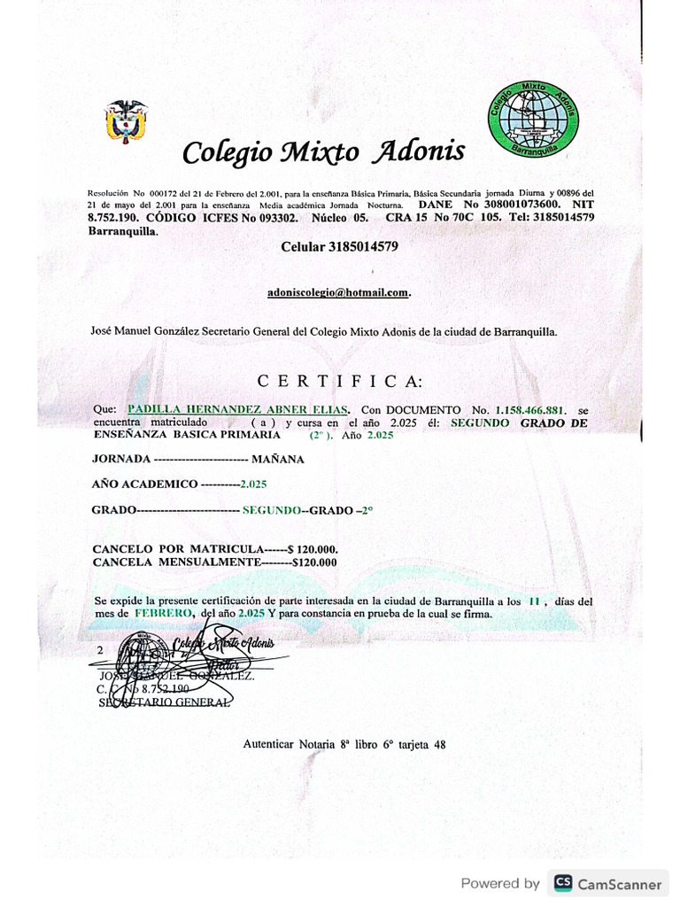 certificado escolar Abner | PDF