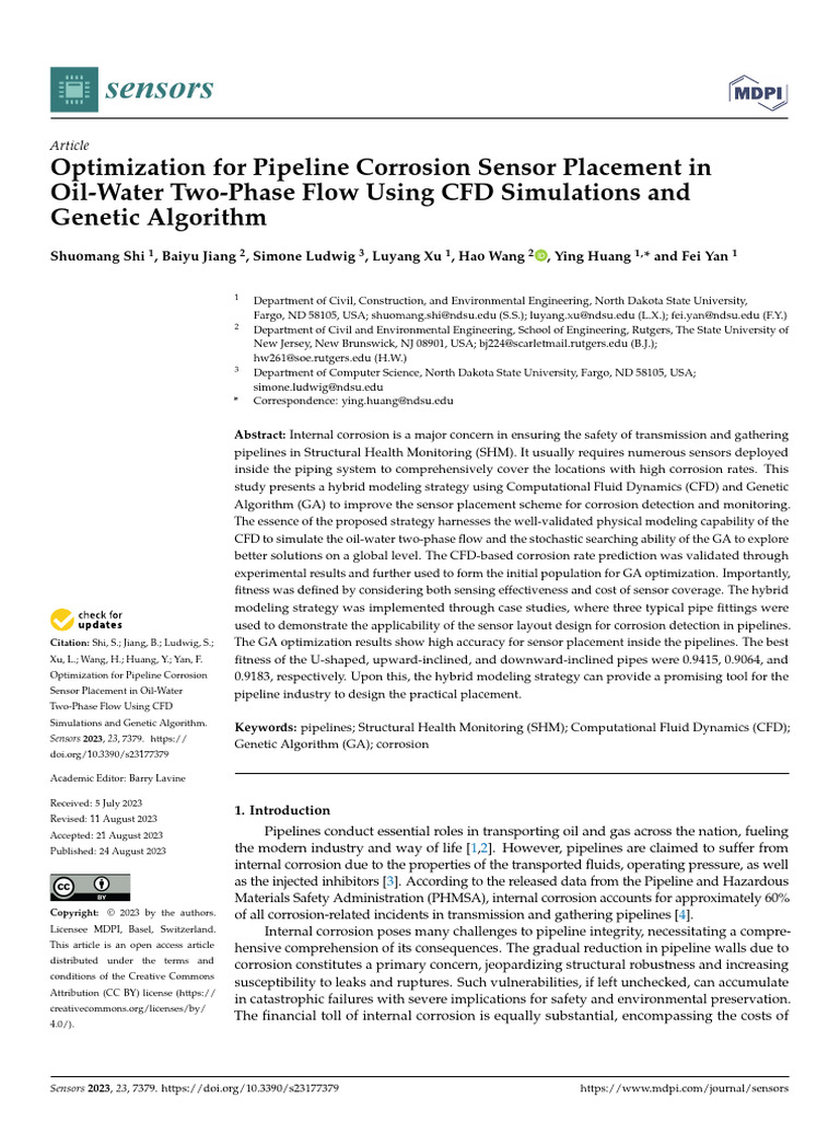 Optimization for Pipeline Corrosion Sensor Placement in Oil-Water Two ...