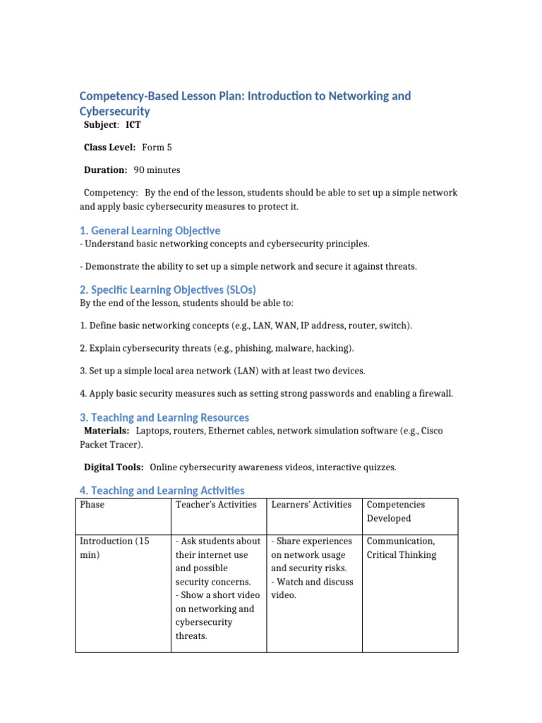 Competency-Based Lesson Plan ICT | PDF | Computer Network | Computer Security