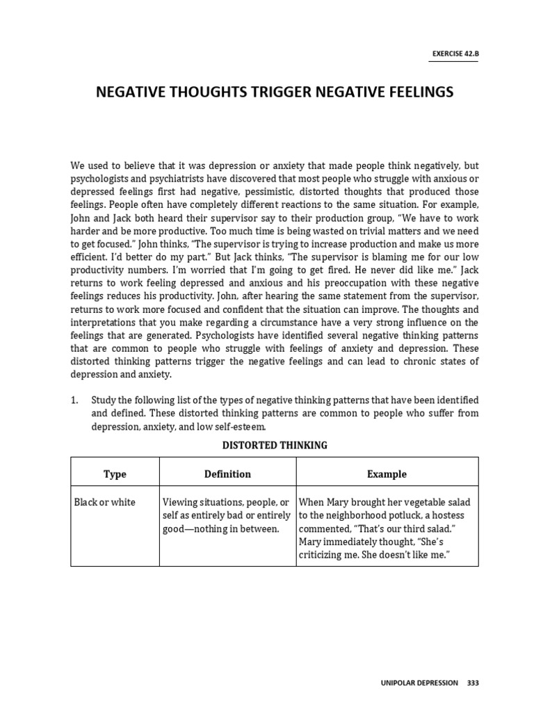 Negative Thoughts Trigger Negative Feelings | PDF | Anxiety | Thought