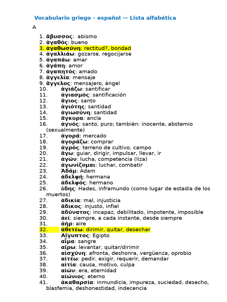 Vocabulario Griego | PDF | Creencia religiosa y doctrina