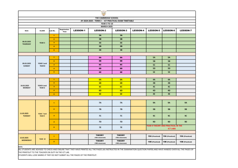 ICT Practical Exam Timetable 2025 | PDF