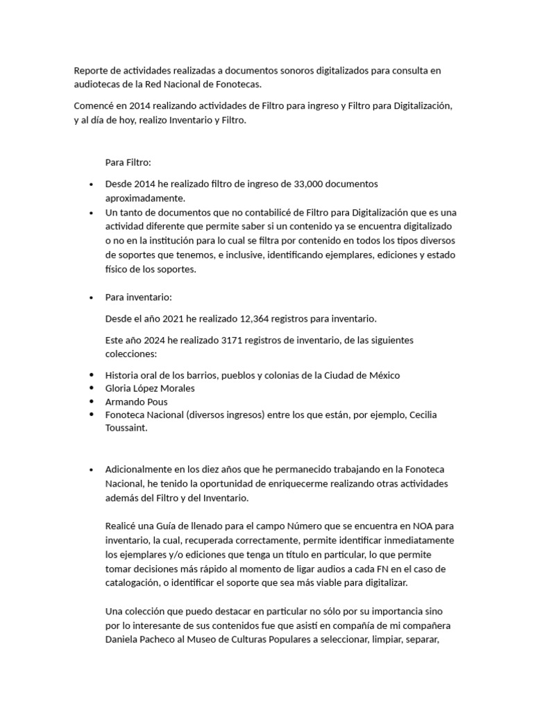 Reporte de Actividades | PDF