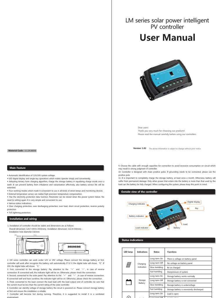 Manuel Regulateur 10A Srne | PDF | Rechargeable Battery | Power Supply