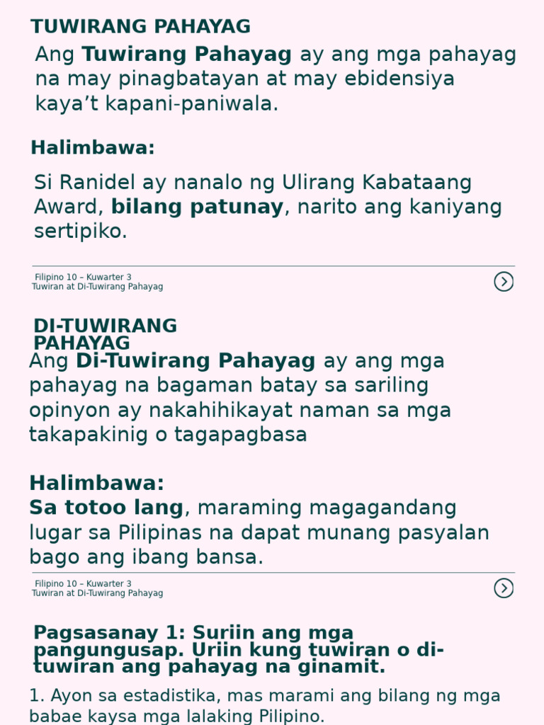 Tuwiran at Di-Tuwirang Pahayag | PDF