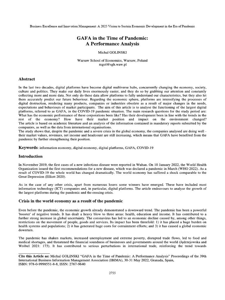 GAFA in The Time of Pandemic - A Performance Analysis | PDF