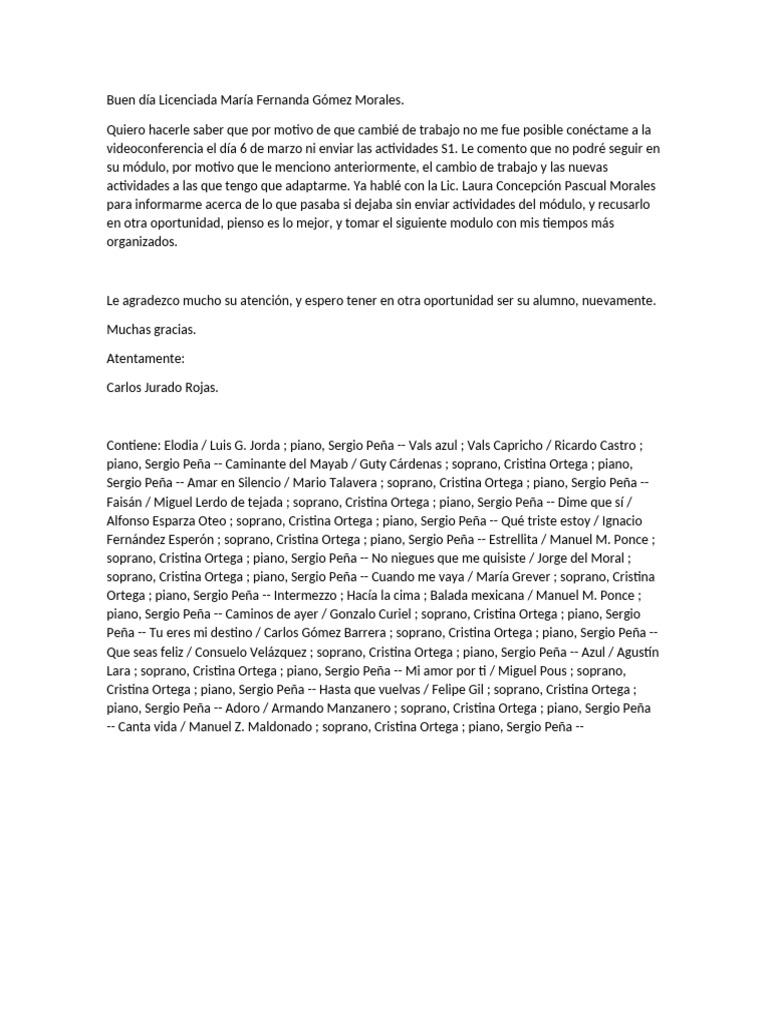 Buen día Licenciada María Fernanda Gómez Morales | PDF