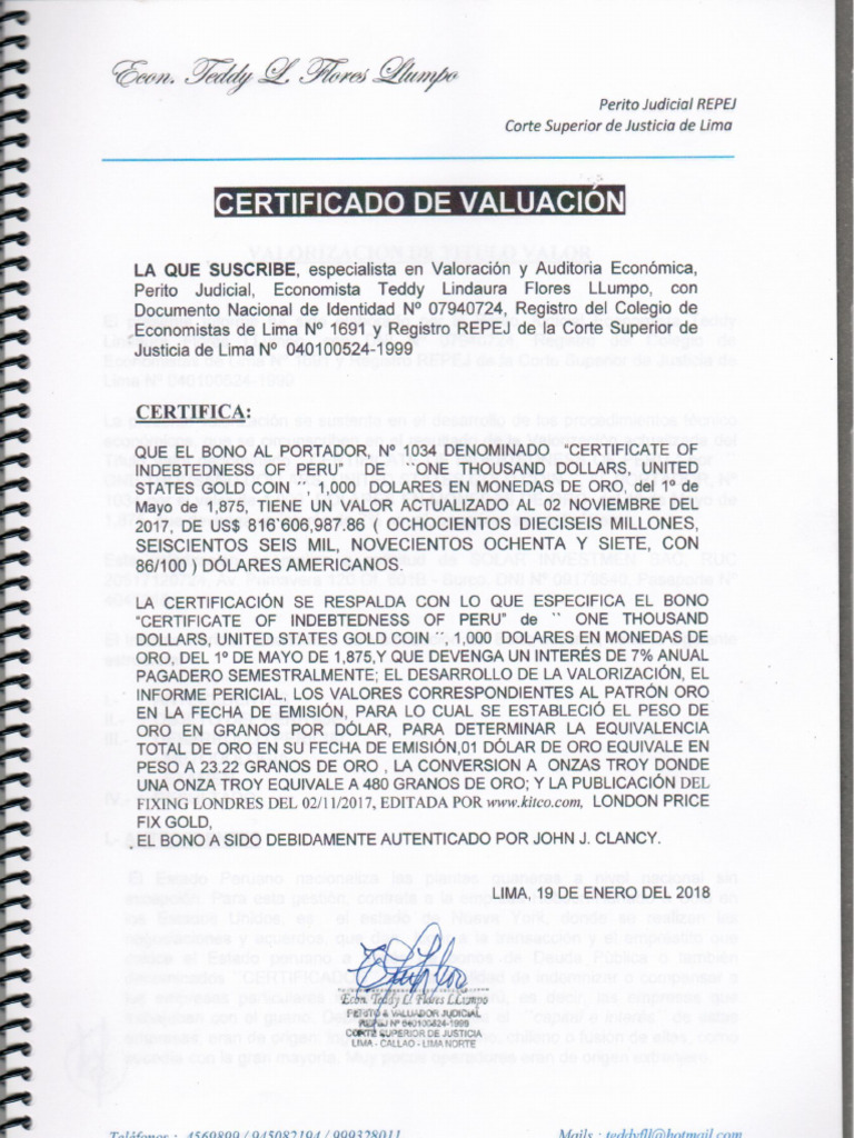 Certificado de Valuacion Bono 1034 | PDF