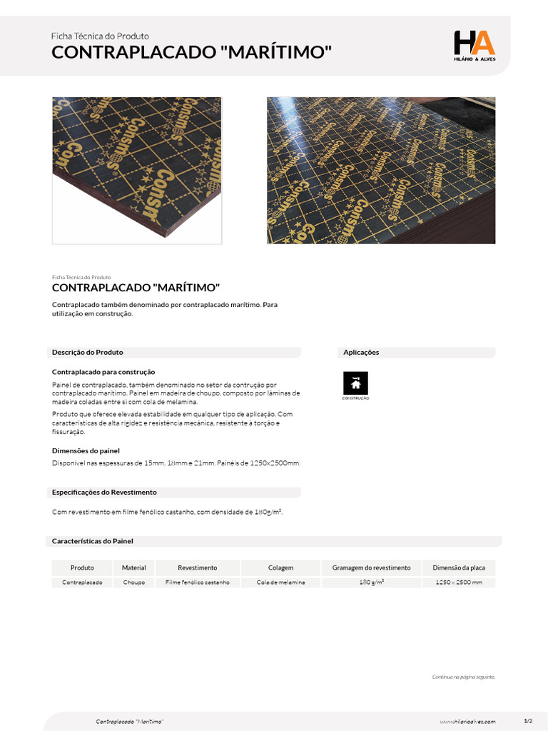 Ficha Tecnica Contraplacado Maritimo | PDF | Madeira compensada ...