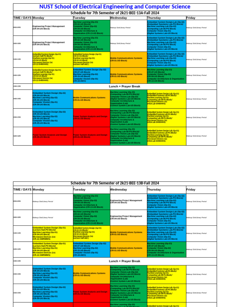 UG Time Table - Fall 2024 Final (6 Sep) | PDF | Electronics | Embedded ...