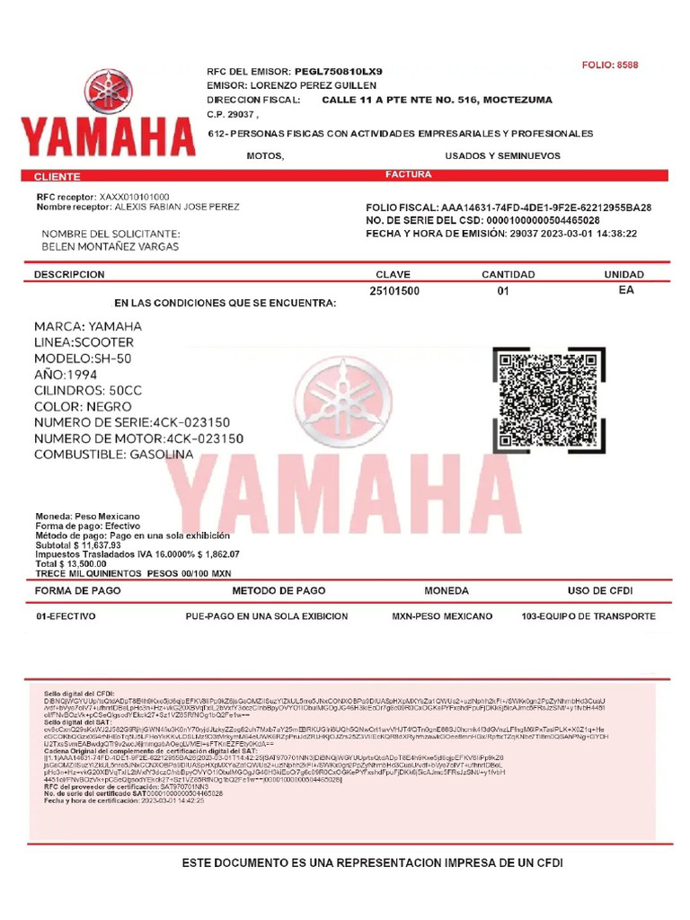 Factura Yamaha 1994 | PDF