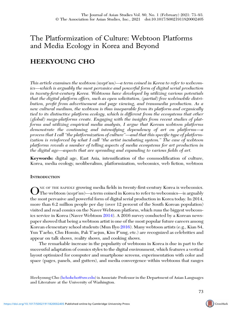 The Platformization of Culture Webtoon Platforms and Media Ecology in ...
