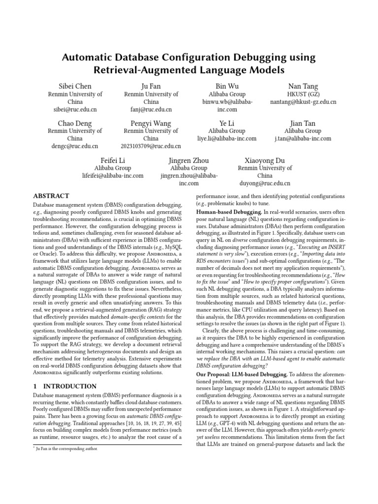 Automatic Database Configuration Debugging Using Retrieval-Augmented Language Models | PDF ...