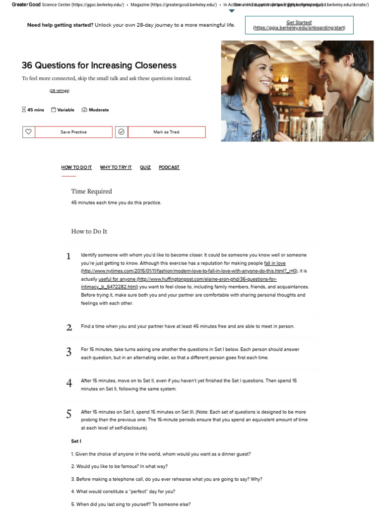 36 Questions For Increasing Closeness - Practice - Greater Good in ...
