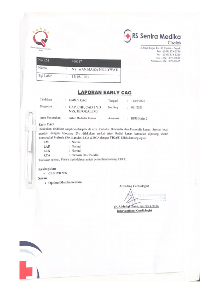 Hasil Kateterisasi Jantung Mama | PDF