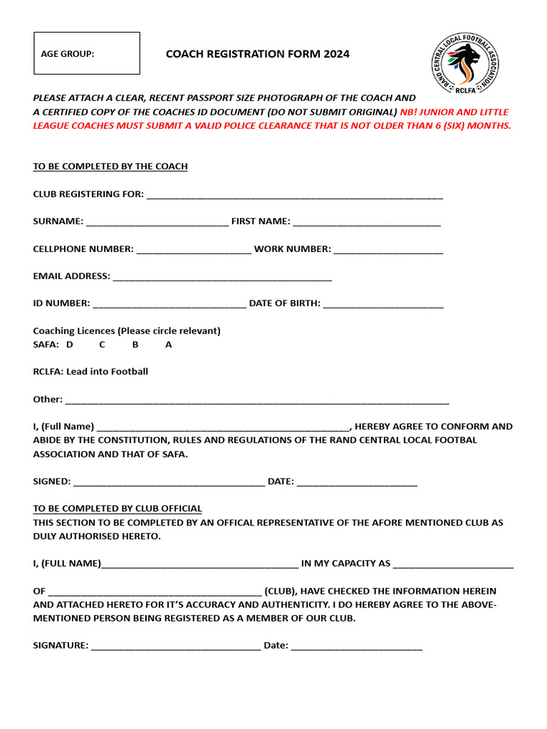 Coach Registration Form 2024224 | PDF
