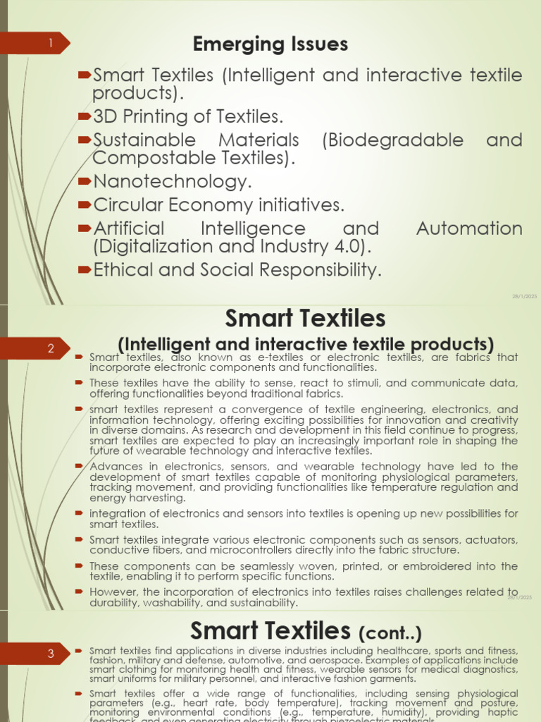 1. Introduction to Emerging Issues in Textile Engineering | PDF | E Textiles | 3 D Printing
