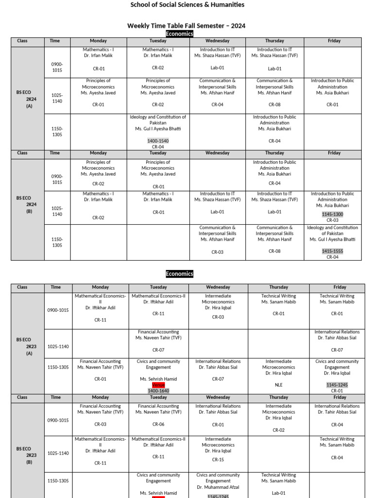 Time Table 06-09-2024-1 | PDF | Economics | Economies