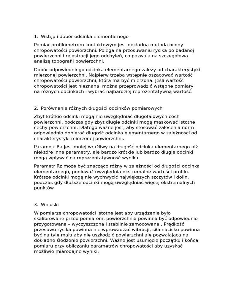 Sprawozdanie - Pomiar Chropowatości Cenzura | PDF