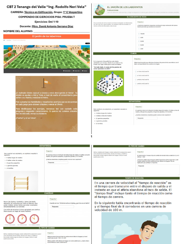 COMPENDIO DE EJERCICIOS PISA 2025 (El Jardín de Los Laberintos PruebaT) - 1 | PDF