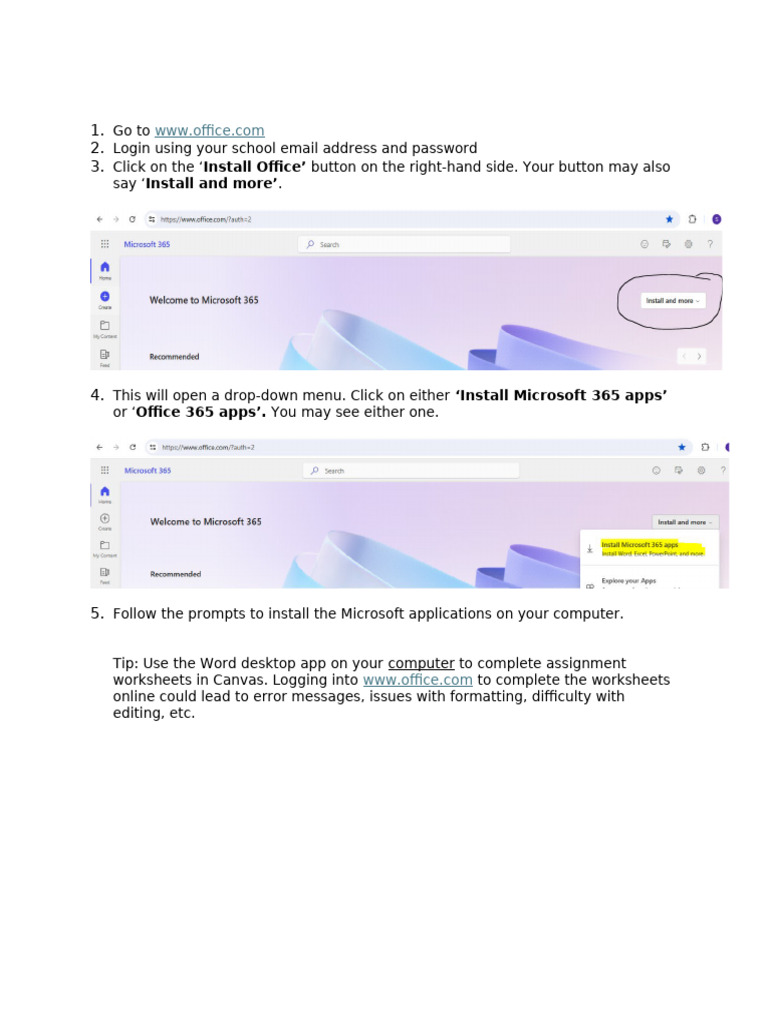 How To Download MS365 Apps On Computer | PDF