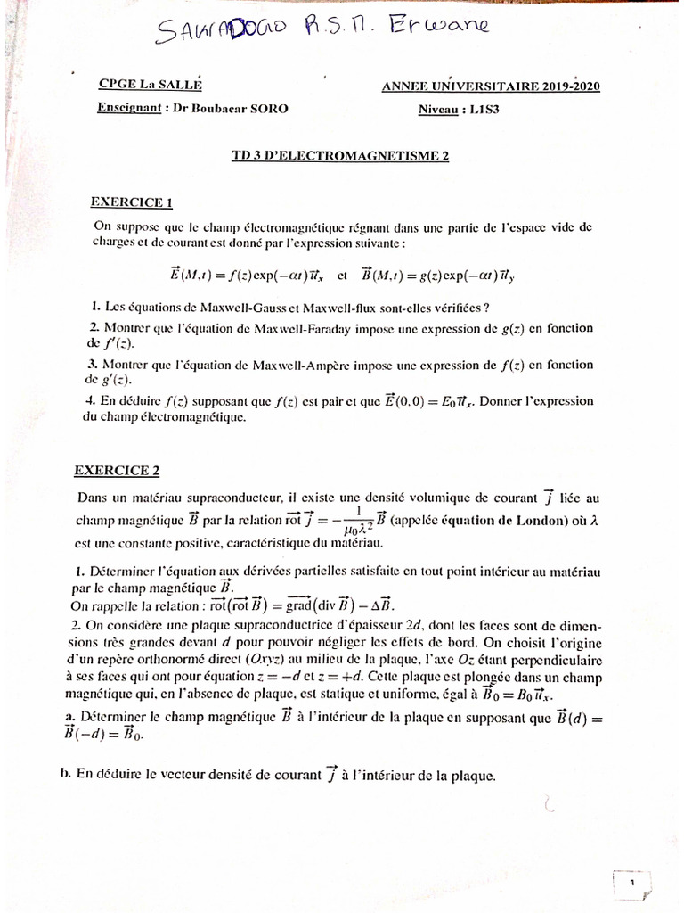 Électromagnétique TD3 | PDF
