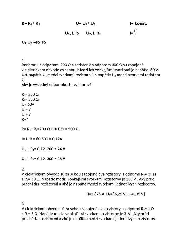 Sériové Zapojenie Príklady | PDF