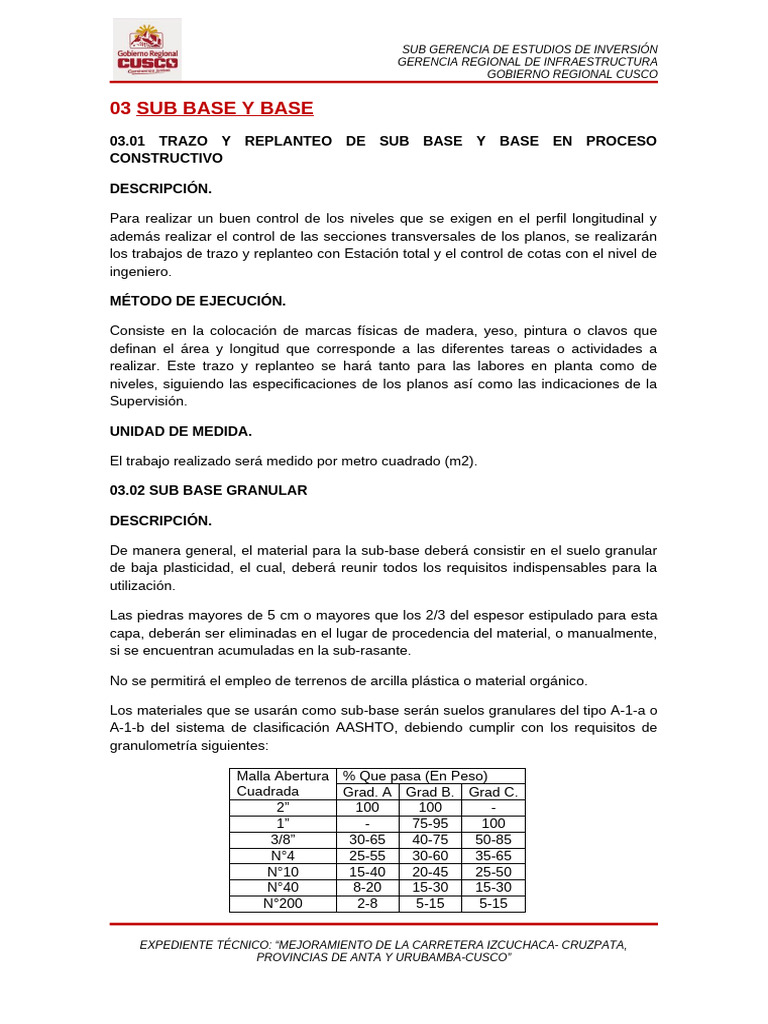 03) Sub Base y Base | PDF | Densidad