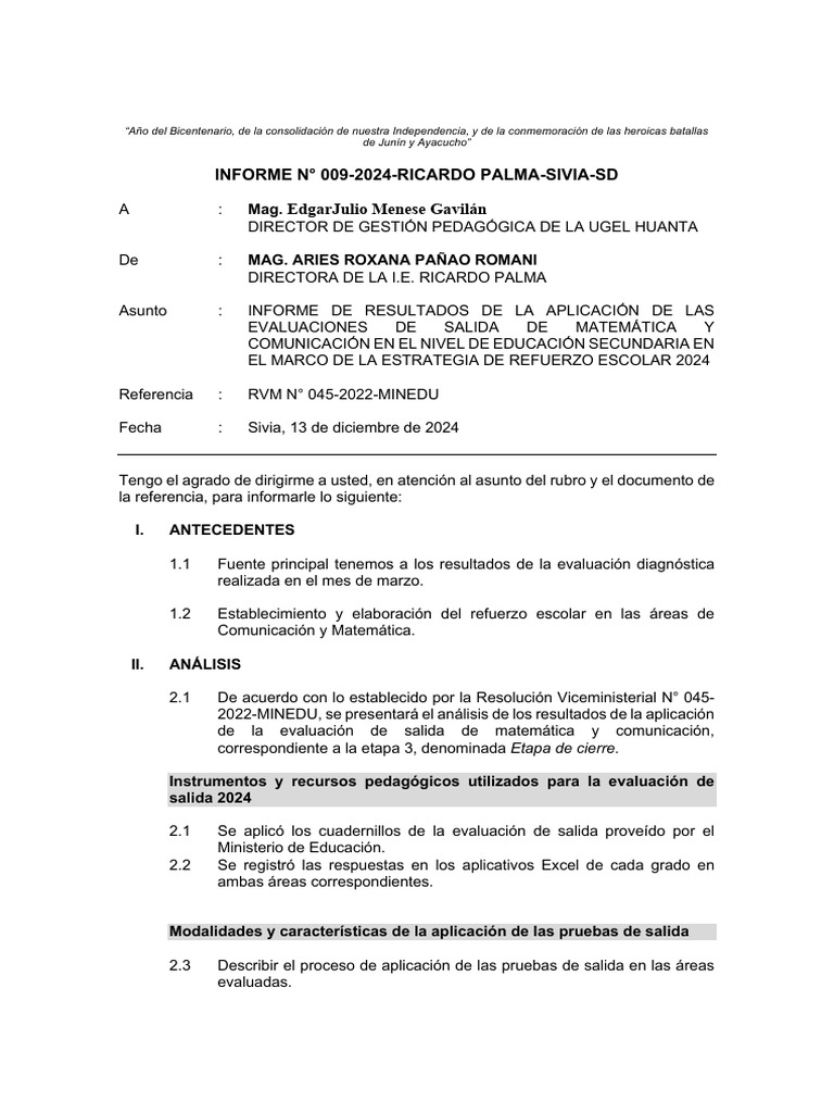 Formato para Informe Resultados de La Evaluación de Salida-Cierre de La Estrategia | PDF ...