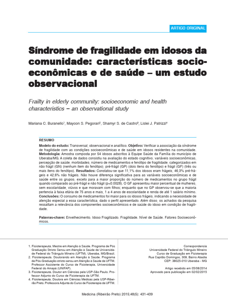 Fragilidade em Idosos: Estudo Socioeconômico | PDF