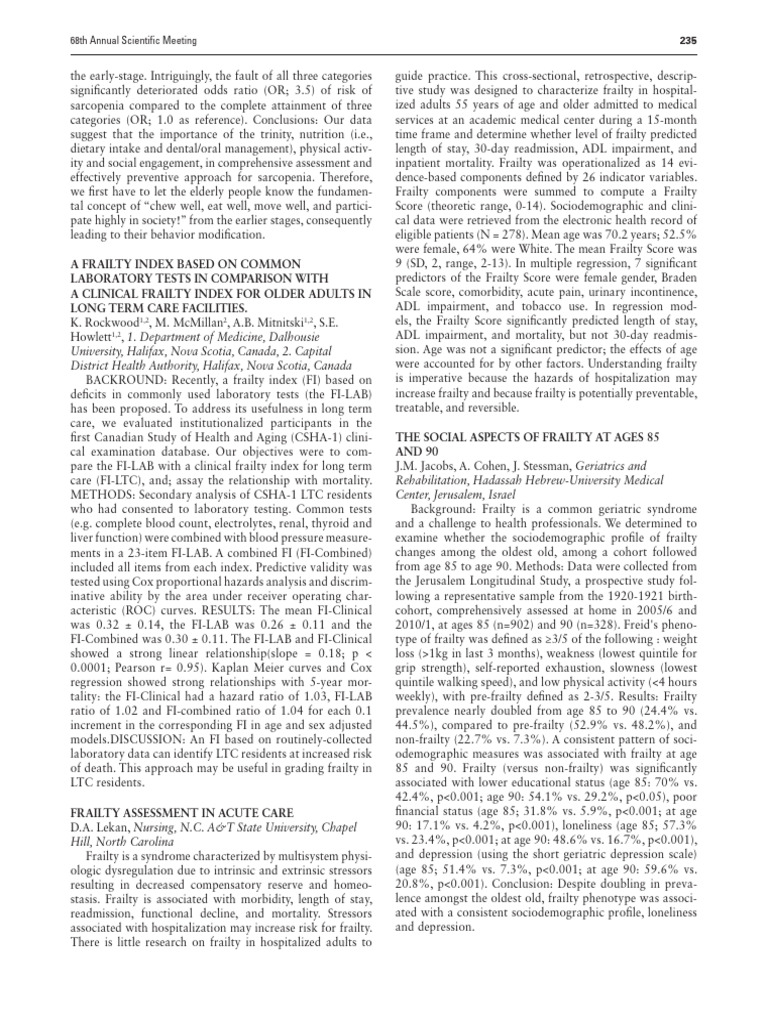 The Social Aspects of Frailty at Ages 85 and 90 2015 | PDF | Geriatrics ...