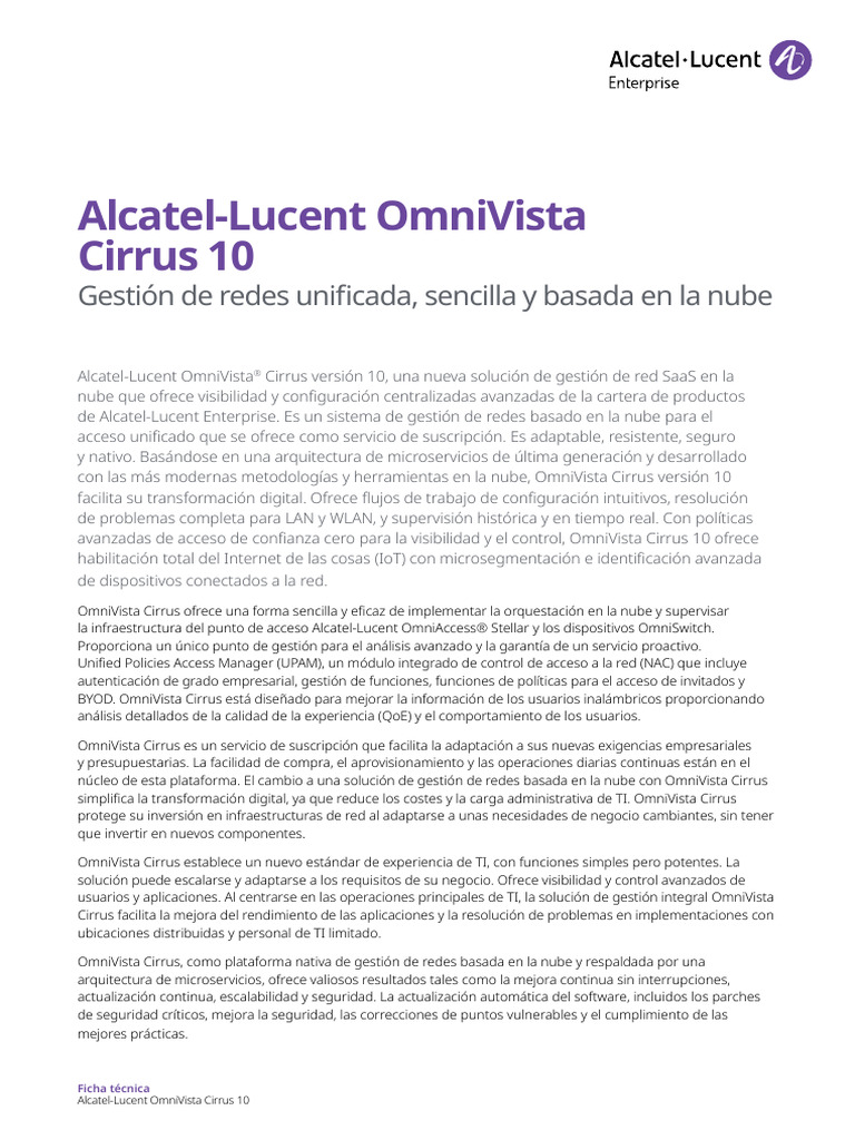 Omnivista Cirrus Network Management As A Service Datasheet Es | PDF ...