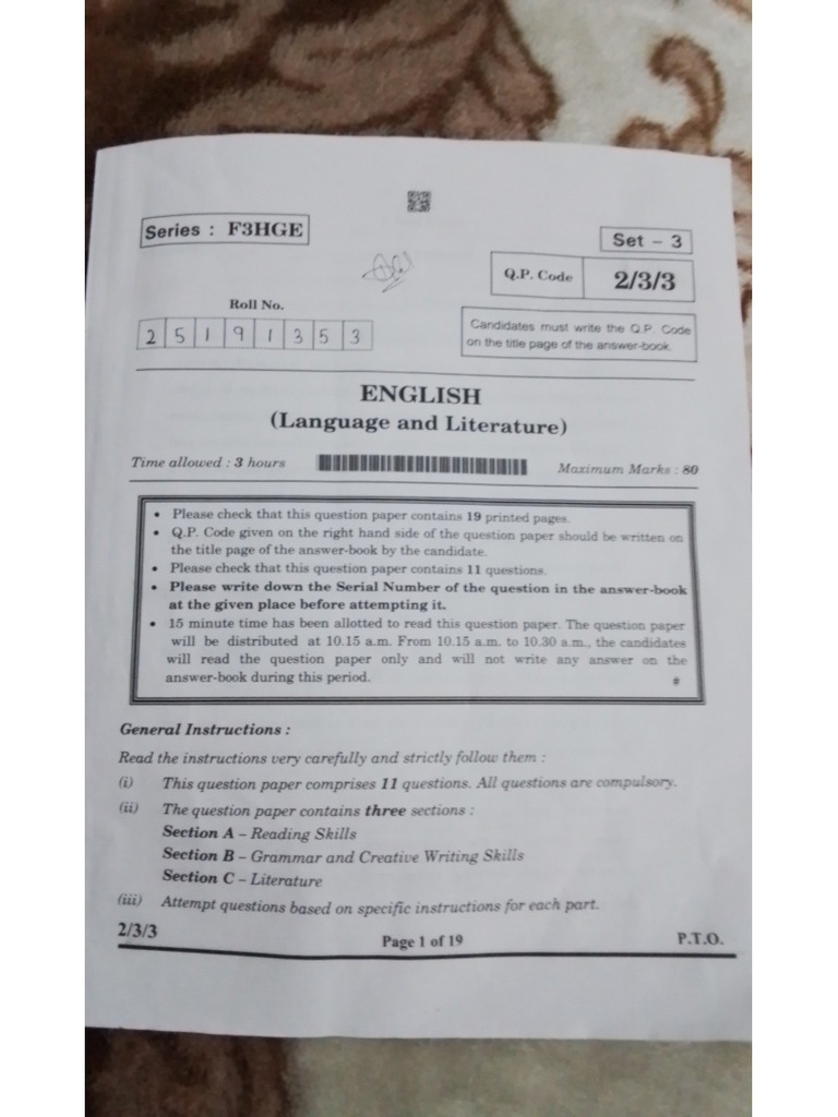 CBSE Question Paper Set 3 | PDF