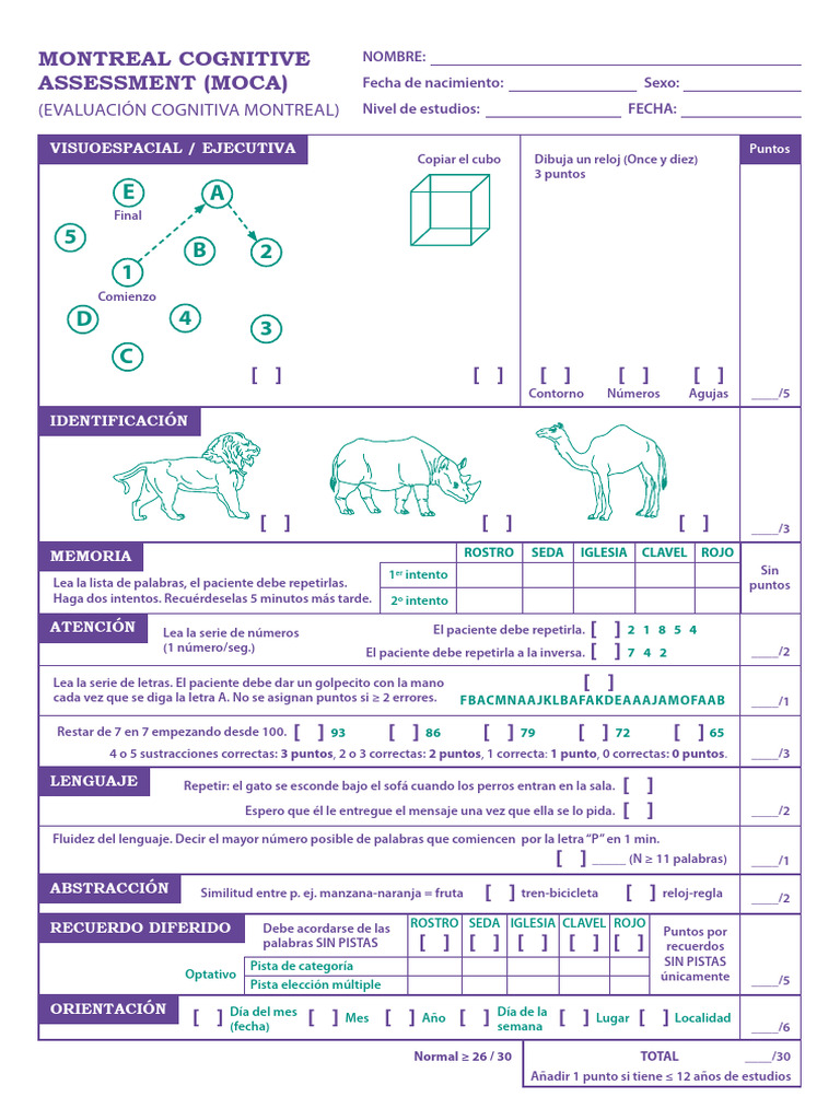 Test de Moca v3 | PDF | Cognición | Ciencia cognitiva