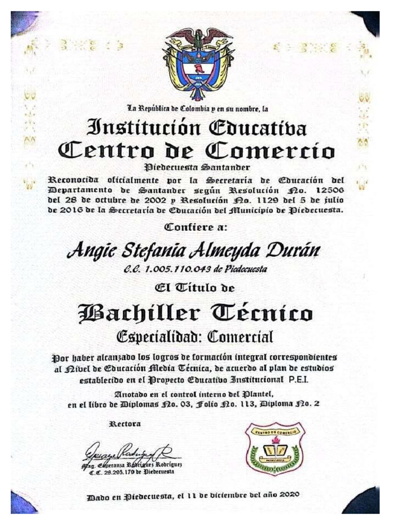 Diploma Bachiller | PDF