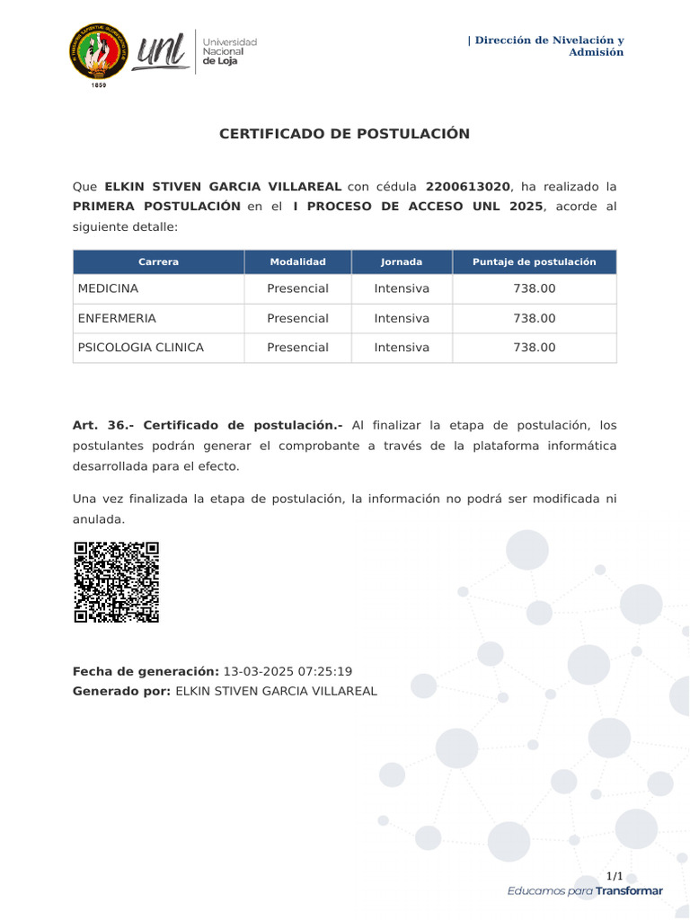 Certificado Postulacion | PDF