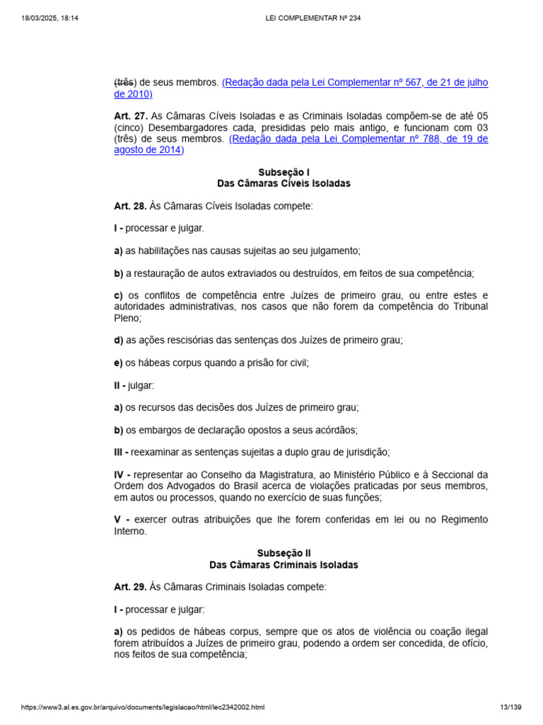 Lei Complementar #234-13 | PDF | Habeas corpus | Juiz