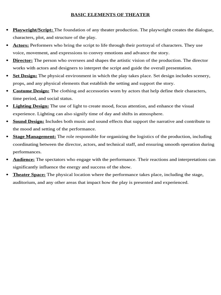 Basic Elements of Theater | PDF