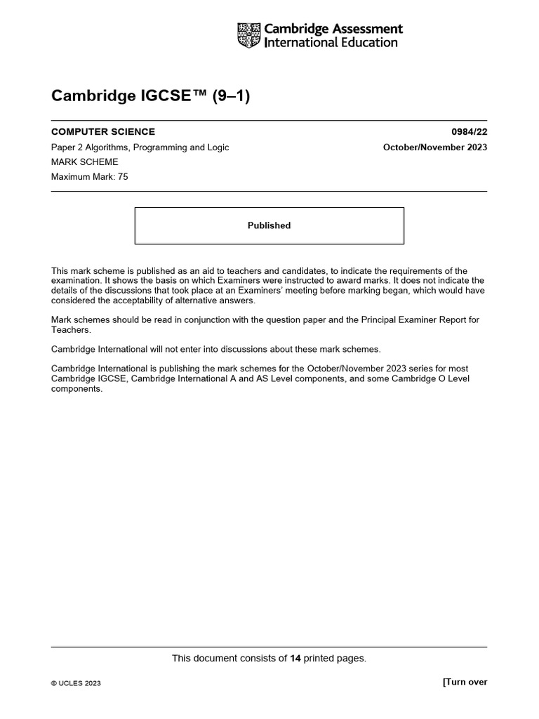 November 2023 (v2) MS - Paper 2 CAIE Computer Science IGCSE | PDF | Data | Computer Programming