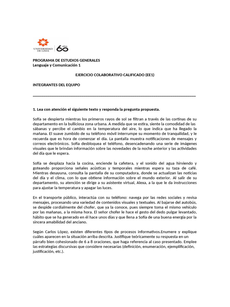 EJERCICIO COLABORATIVO EE1-LENGUAJE 1 | PDF | Gramática | Puntuación