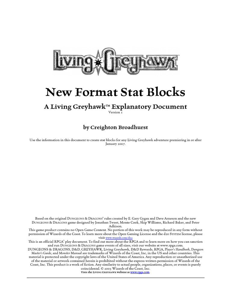 New Stat Block in Living Greyhawk | PDF | Dungeons & Dragons | D20 System