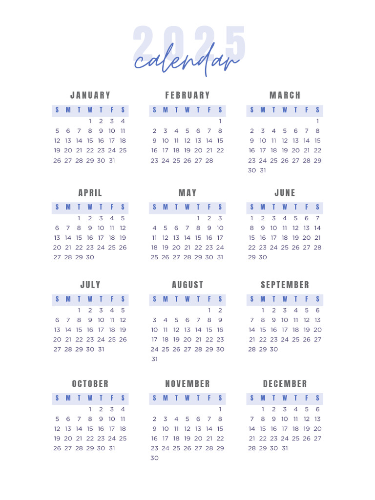 Blue Bold Simple Minimalistic 2025 Annual Calendar - 20250313 - 095511 ...