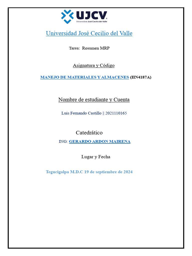 Tarea1 Materiales y Almacenes - 2021110165 Luis Castillo | PDF ...