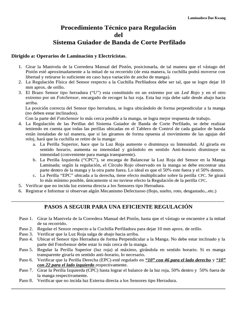 Regulación del Sistema Guiador Dae Kwang | PDF