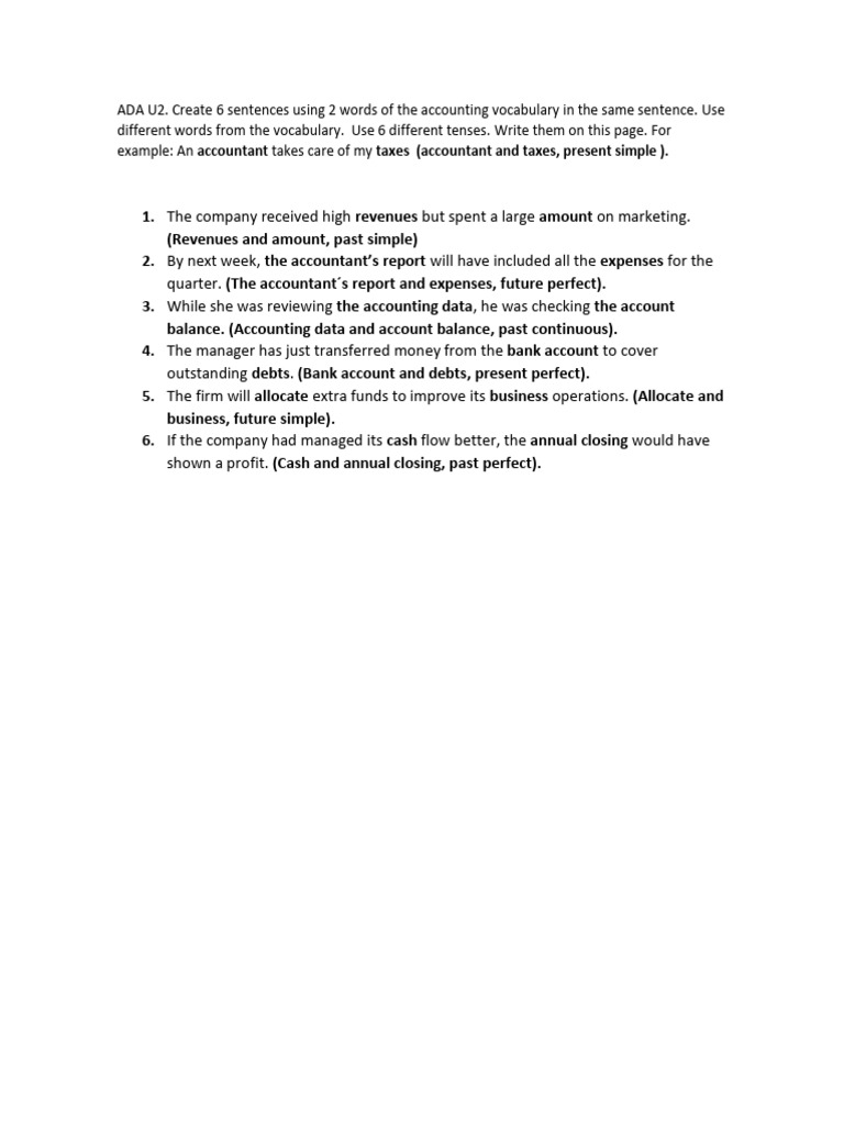 ADA U2 Accounting, Financial Sentences | PDF