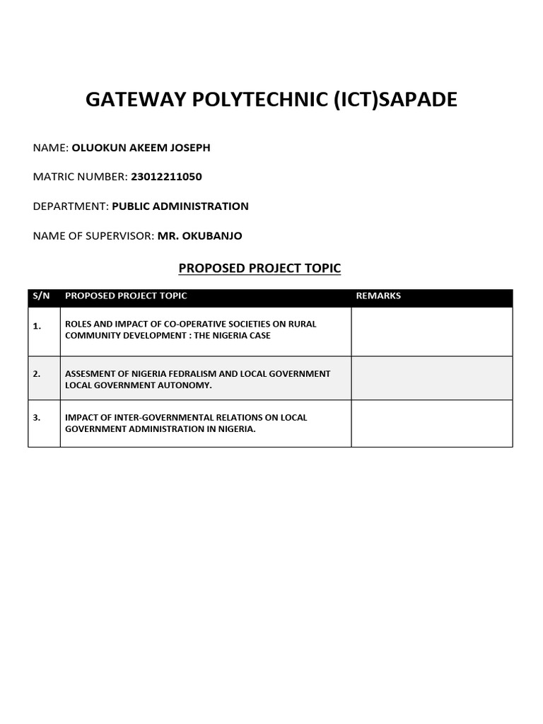 Project Topics in Public Administration | PDF